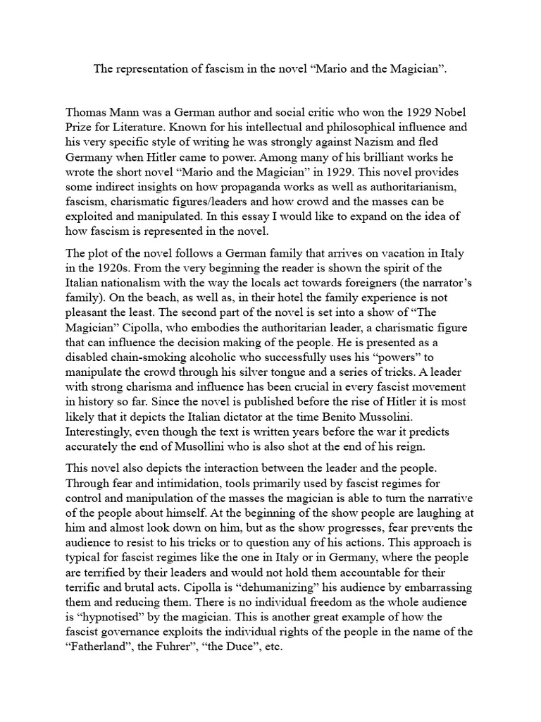 GERMAN AND ITALIAN FASCISM - HISTORY CULTURE AND MEMORY Assignment 1 ...