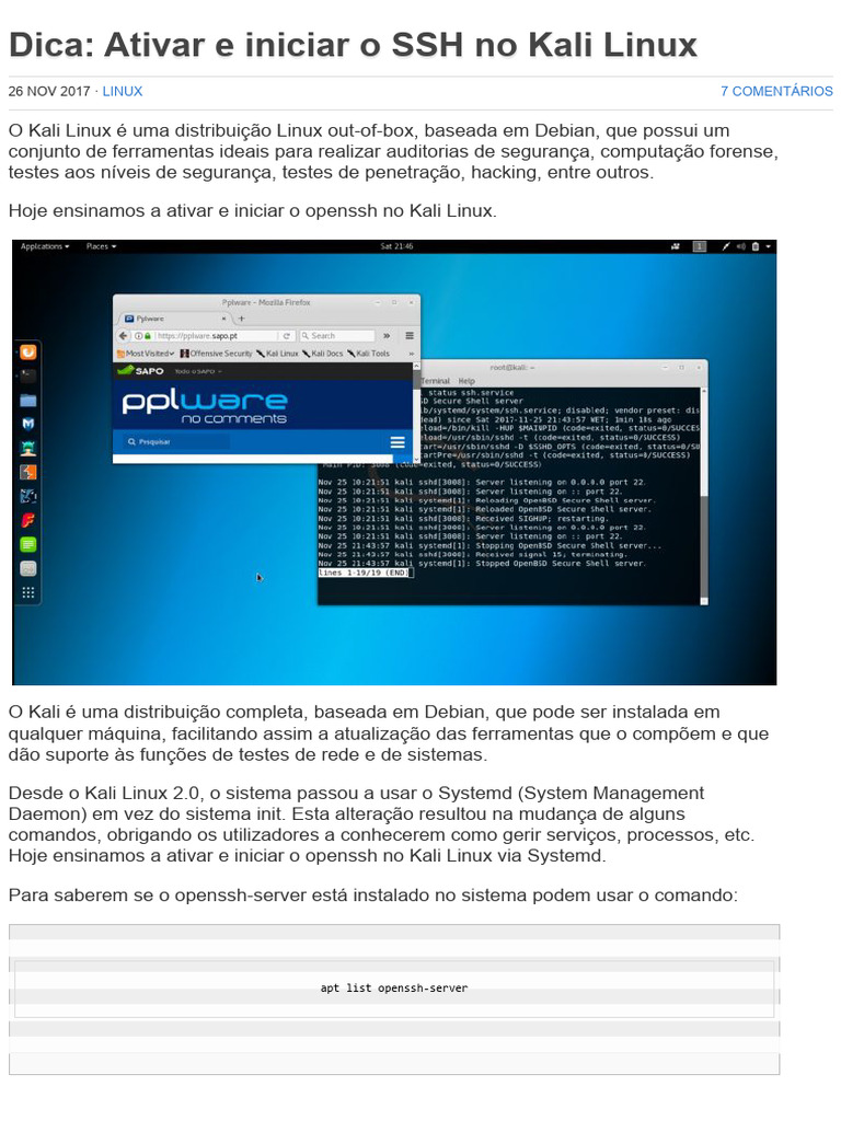 Ativar SSH no Kali Linux via Systemd | PDF | Cápsula segura | Linux