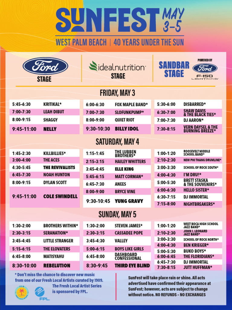 SunFest Stage Schedule 2024 | PDF