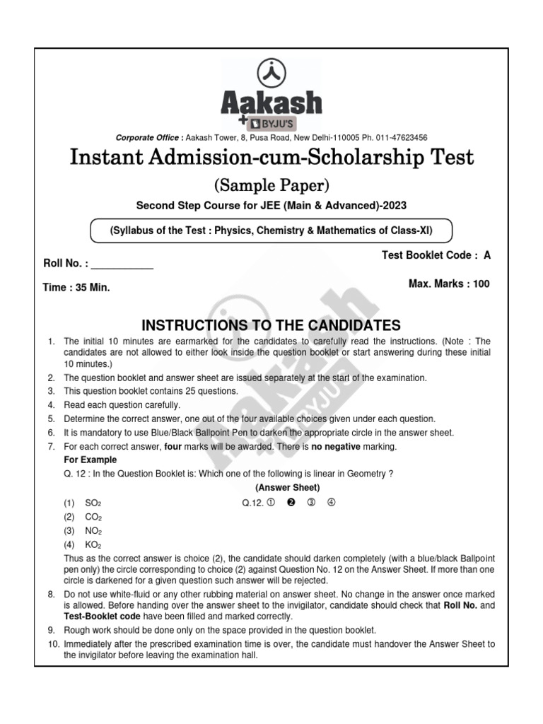 Sample Paper - iACST - Second Step JEE-2023 | PDF | Ammonia | Mole (Unit)