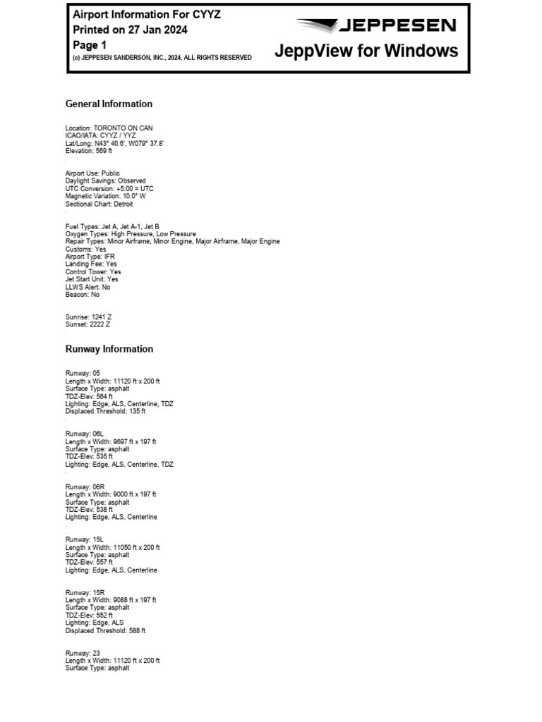 CYYZ Airport Information Overview | PDF | Runway | Airport