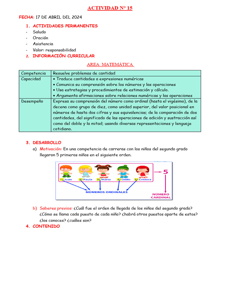 ACT. MATEMATICA 16 de Abril | PDF