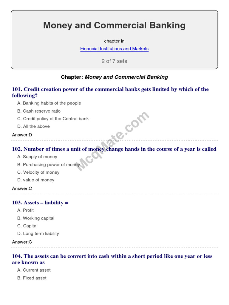 Money-And-Commercial-Banking-Financial-Institutions-And-Markets (Set 2 ...