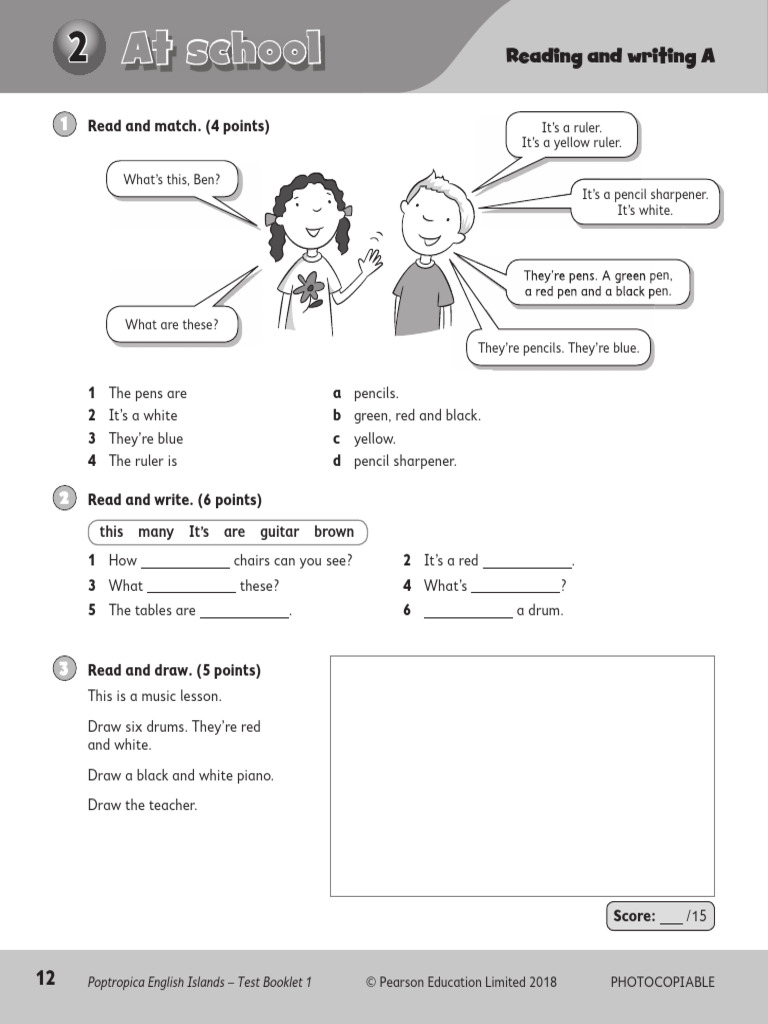 Classroom Objects and Activities Test | PDF | Writing Implements