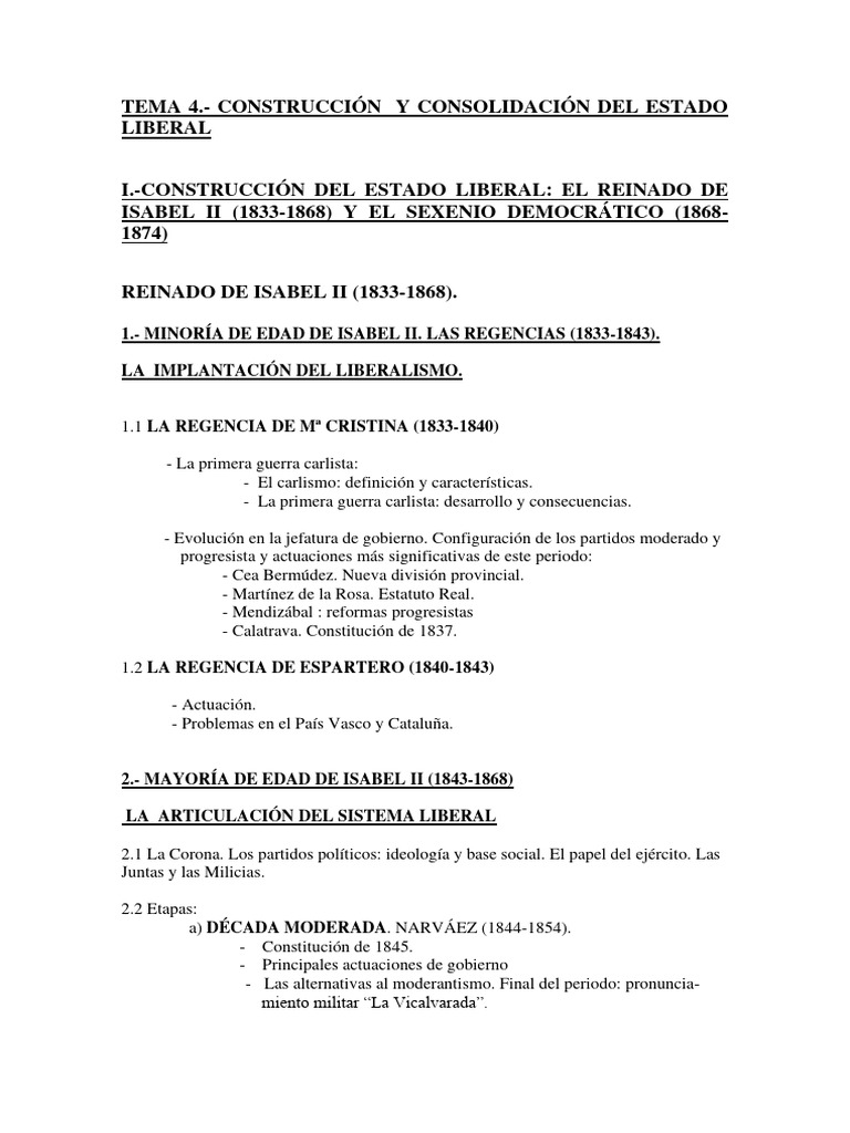 Guión Tema 4. La Construcción Del Estado Liberal | PDF | España | Política de españa