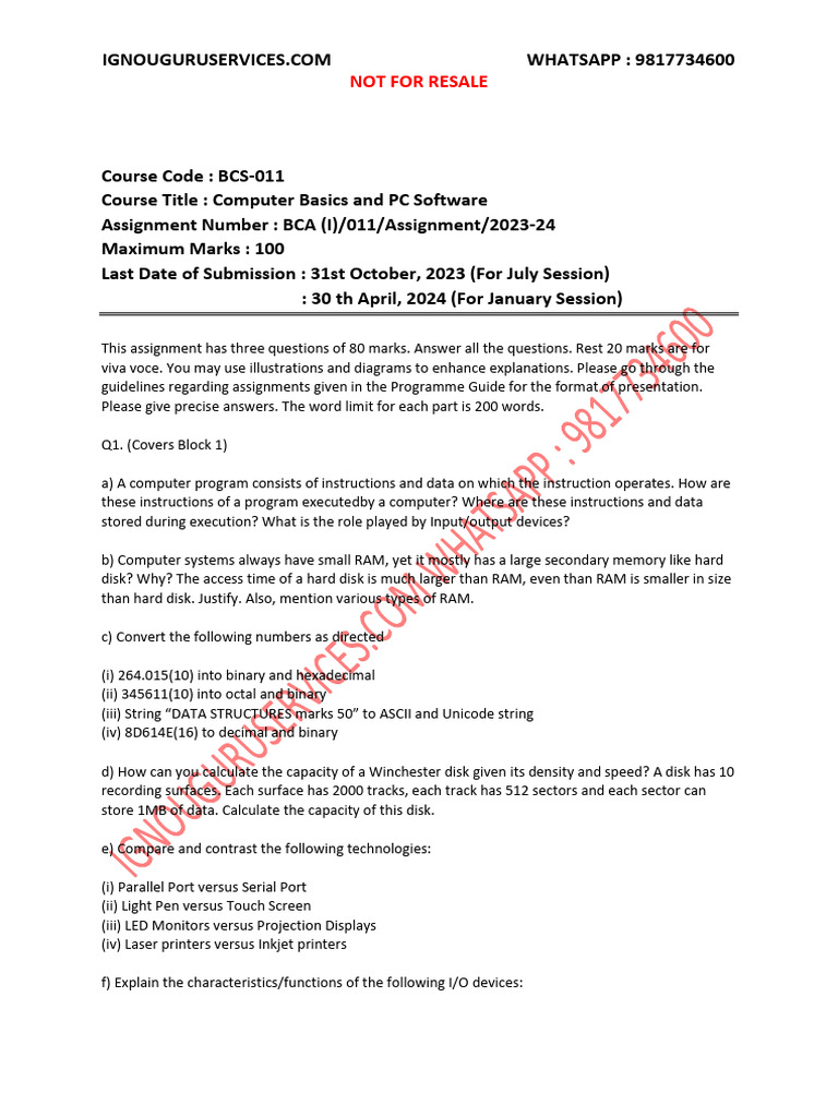 BCS 011 English 2023 24 | Download Free PDF | Random Access Memory | Computer Data Storage