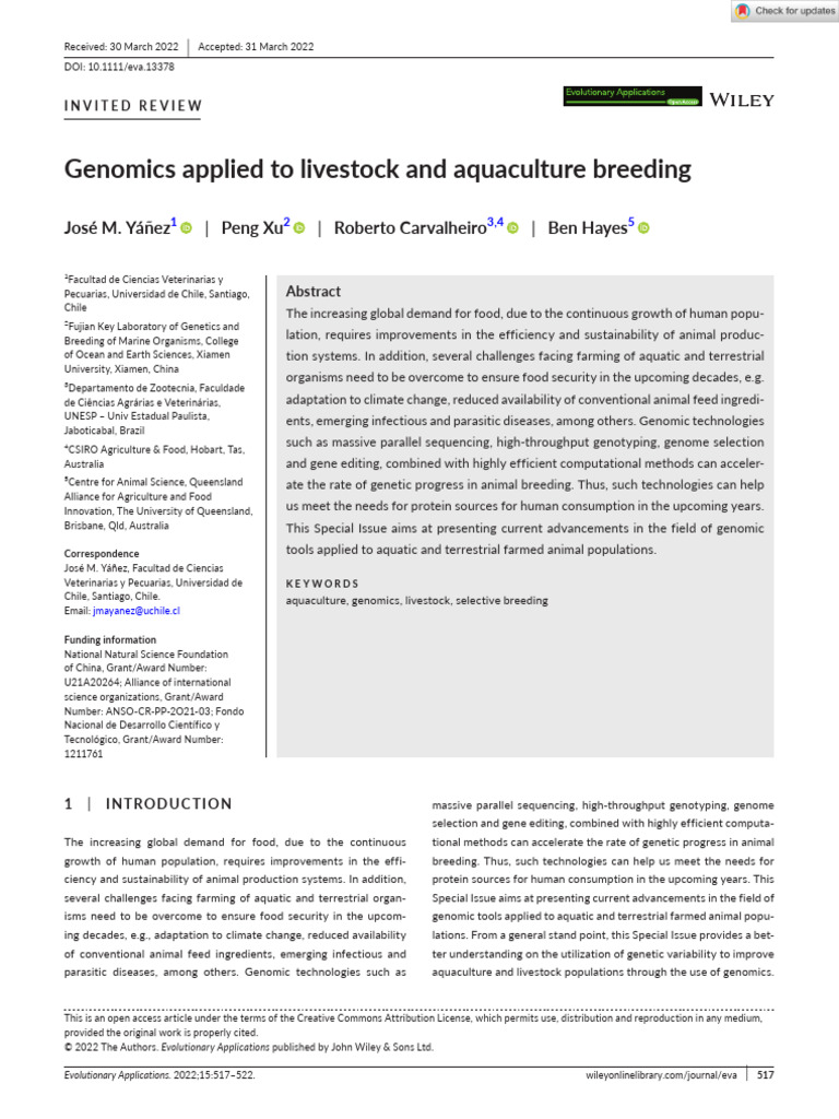 Evolutionary Applications - 2022 - Y Ez - Genomics Applied To Livestock ...