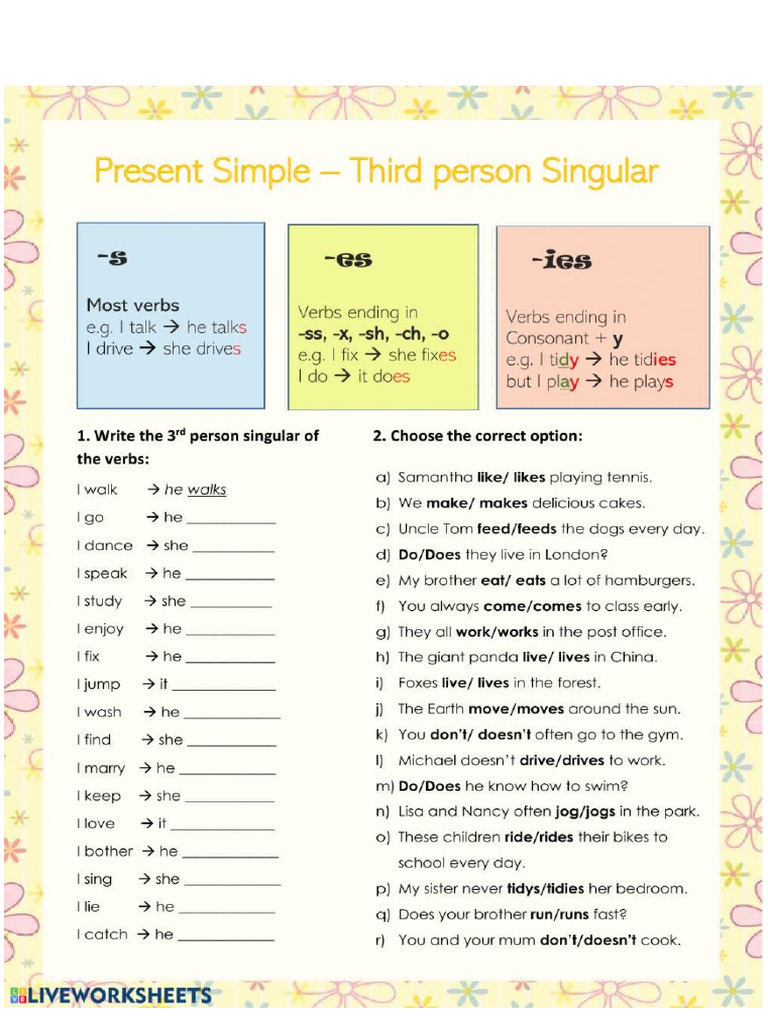 Actividad Tercera Persona Del Singular Pdf