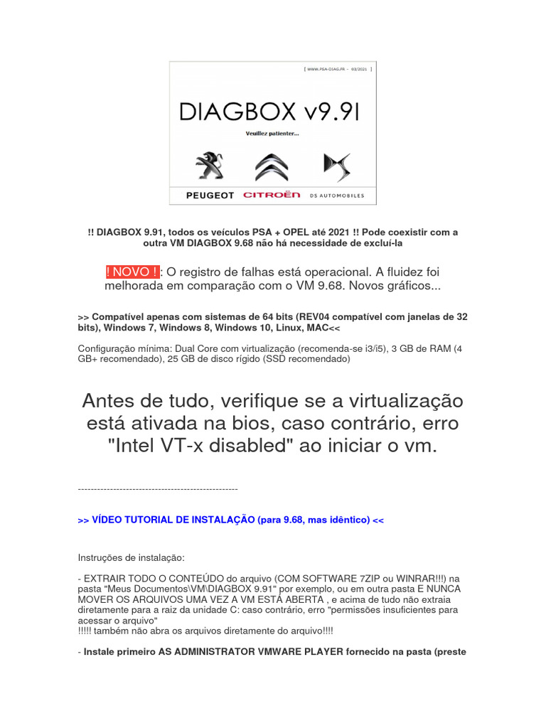 Instalação do Diagbox 9.91 em VM | PDF