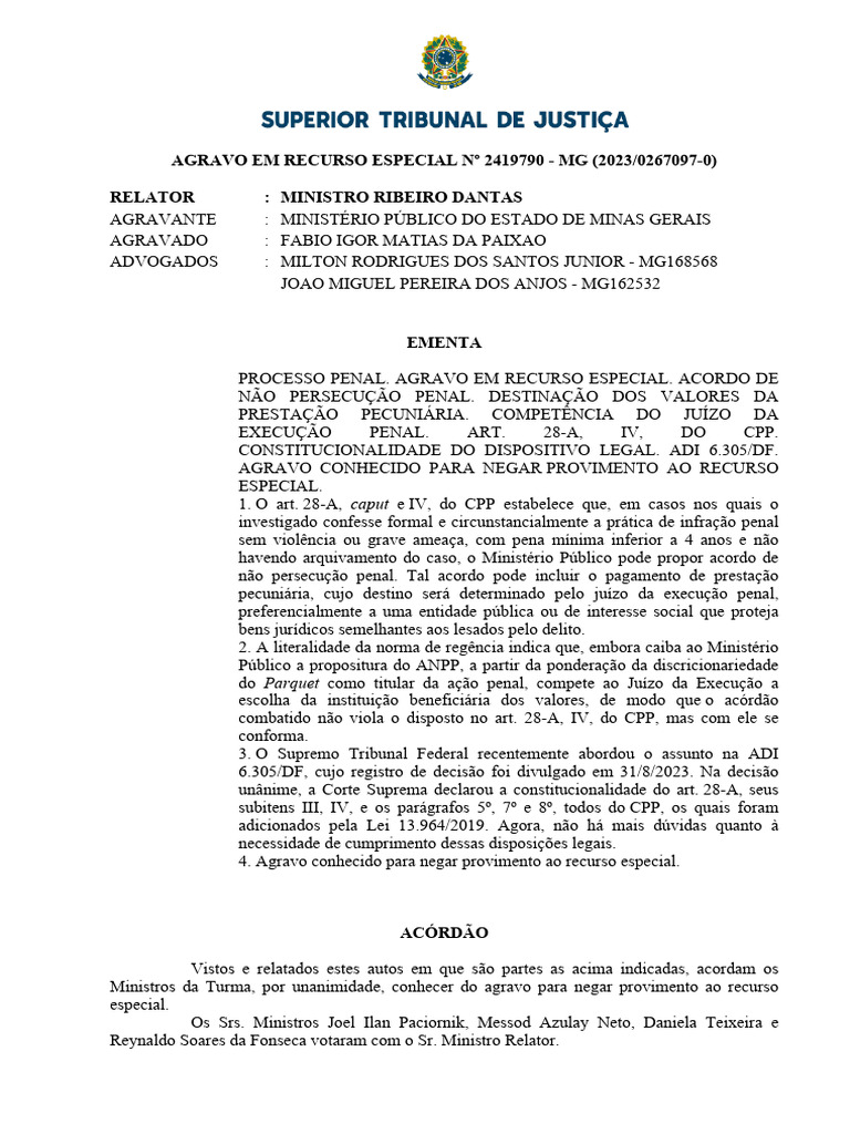 STJ - ANPP - Destinação Prest Pecun | PDF | Direito Penal | Judiciários