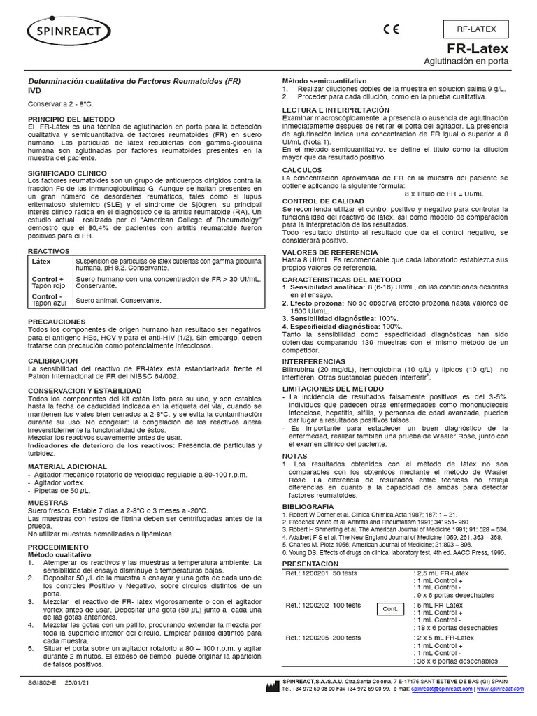 Inserto FR Latex Spinreact 06022024 | Descargar gratis PDF | Medicina ...