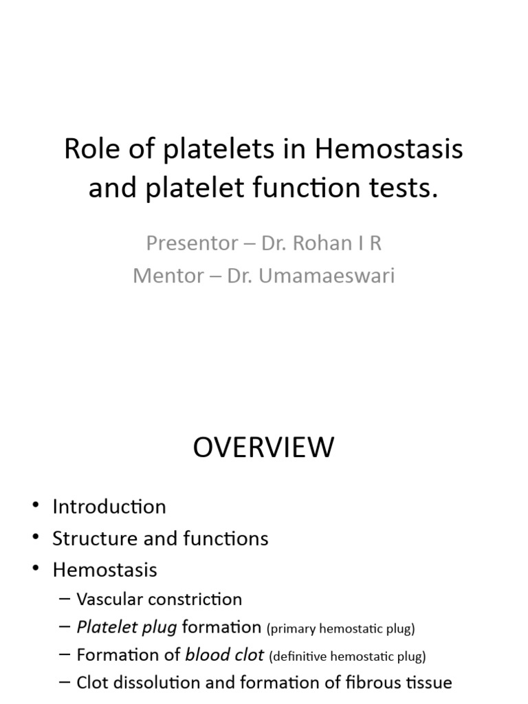Platelets in Hemostasis and Function Tests | PDF | Coagulation | Platelet