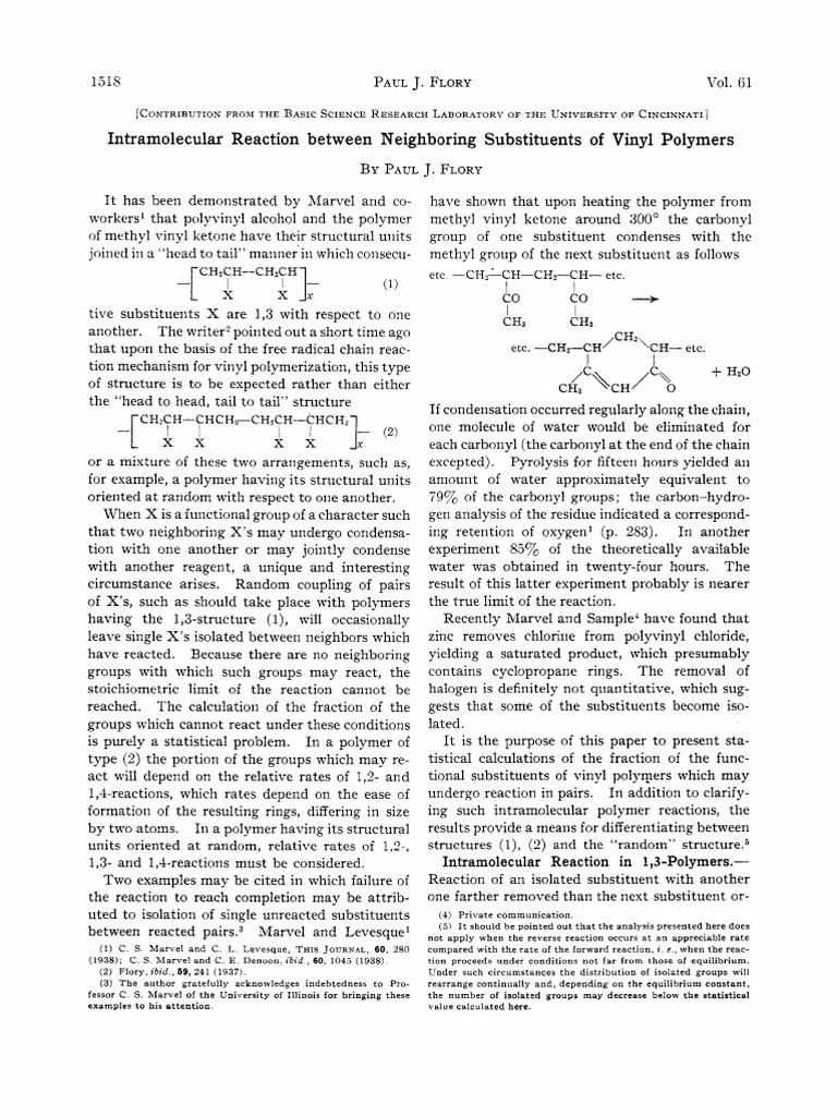 Intramolecular Reactions in Vinyl Polymers | PDF | Polymers | Chemical ...