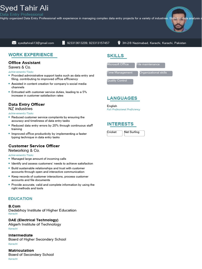Syed's Resume | PDF | Karachi | Component Object Model
