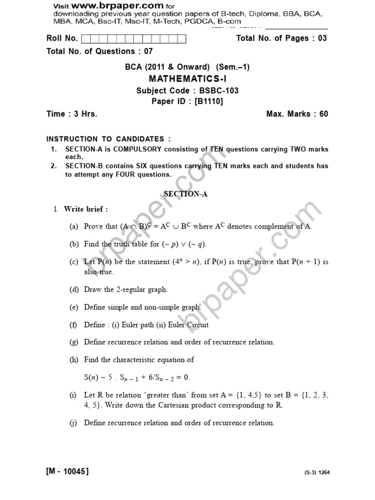 MATH (1st) May2015 | PDF | Discrete Mathematics | Mathematical Relations