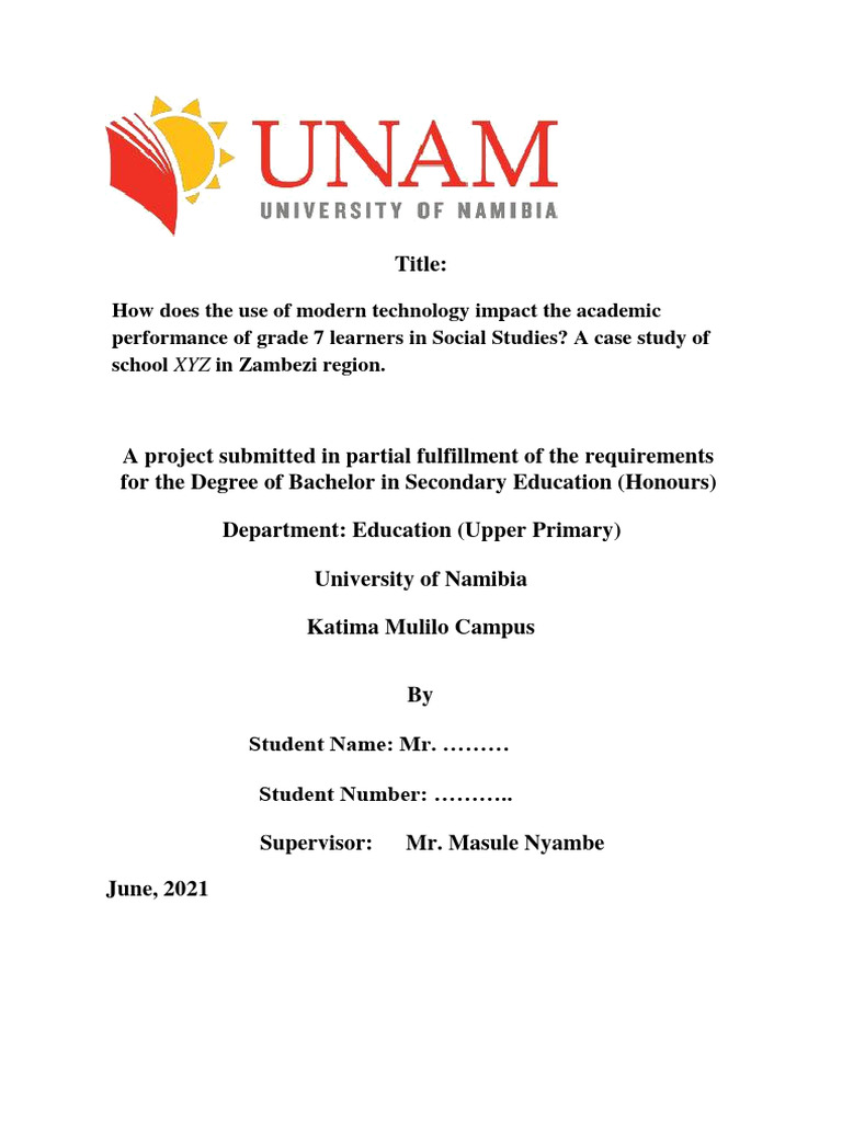 Example 1 of Research Proposal For Student X by Mr. Masule Nyambe | PDF ...