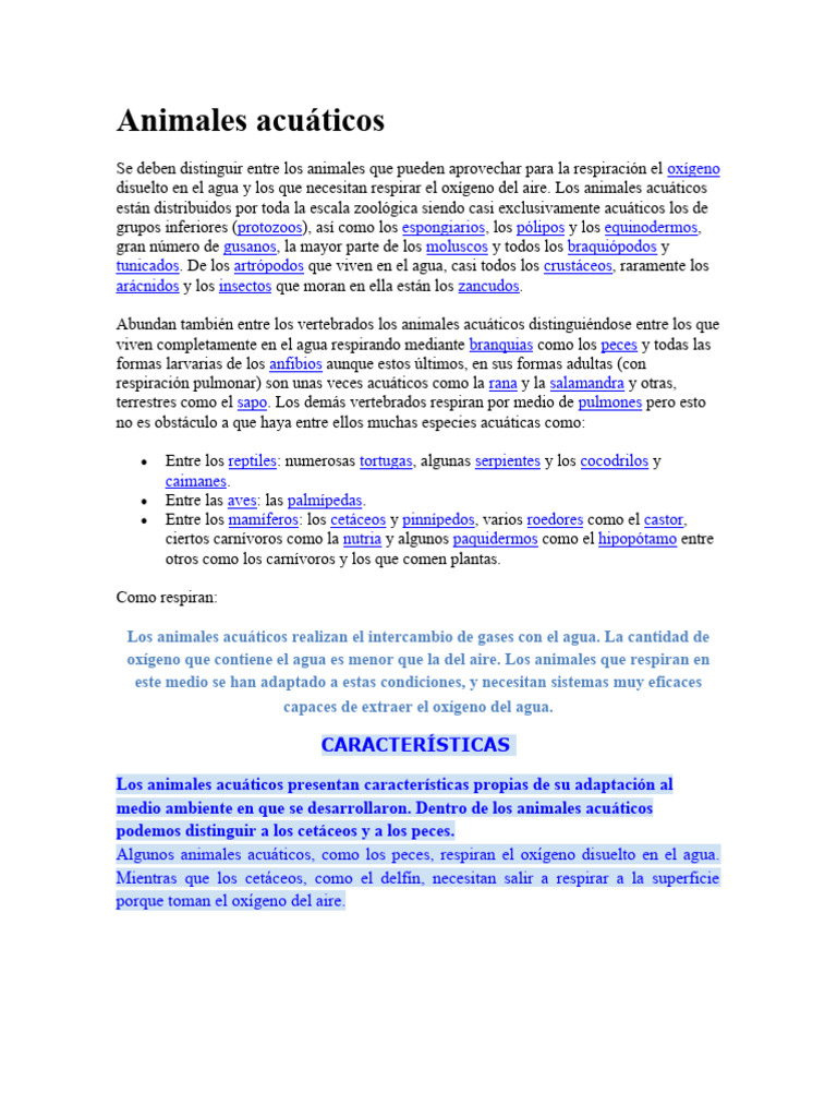 Animales Acuáticos | PDF | Zoología