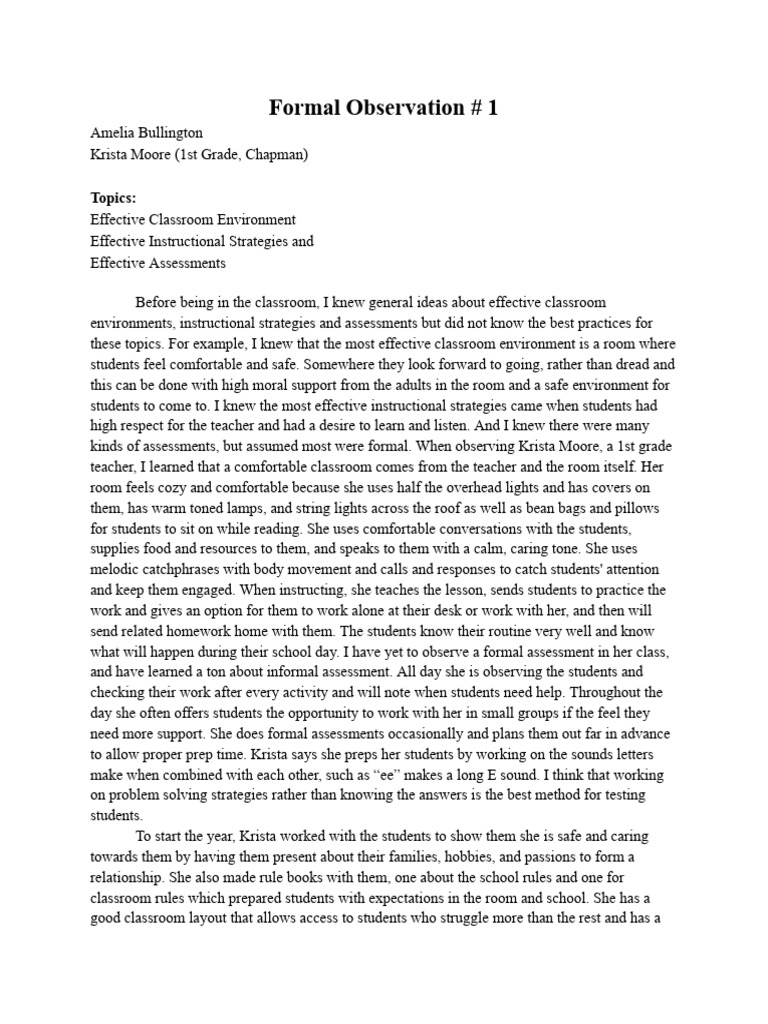 Formal Observation Of Moore 1 Download Free Pdf Classroom Teachers