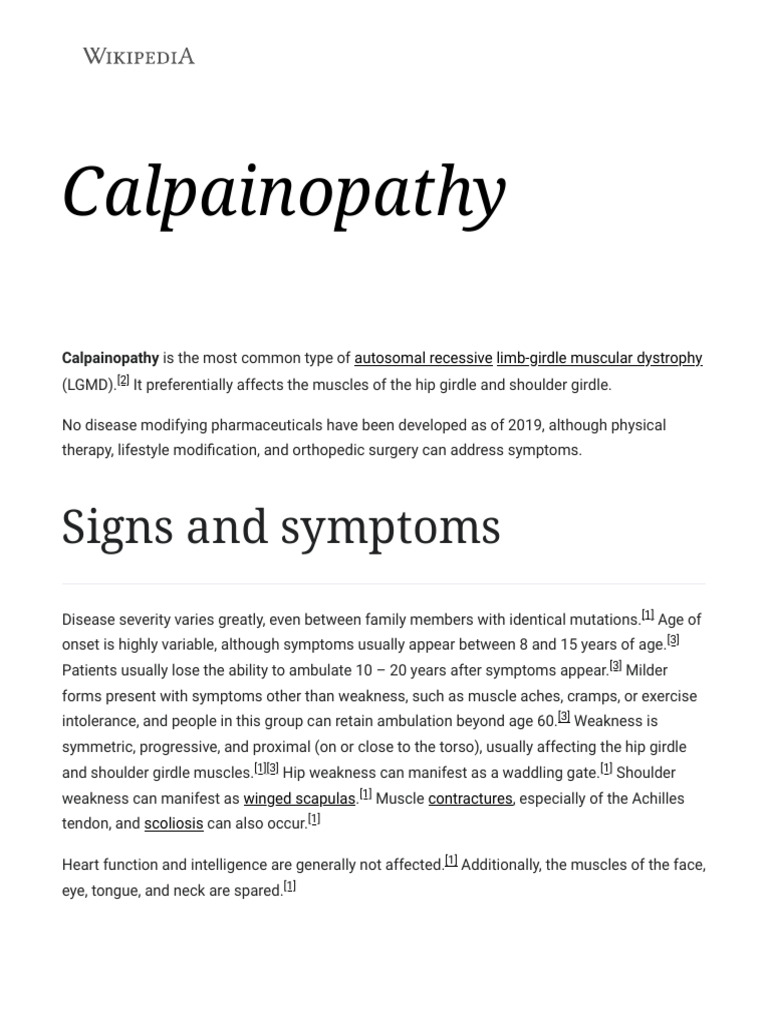 Calpainopathy - Wikipedia | PDF | Musculoskeletal System | Clinical ...