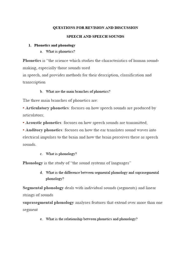 Lecture 1 - Questions For Revision and Discussion | PDF | Phonetics ...