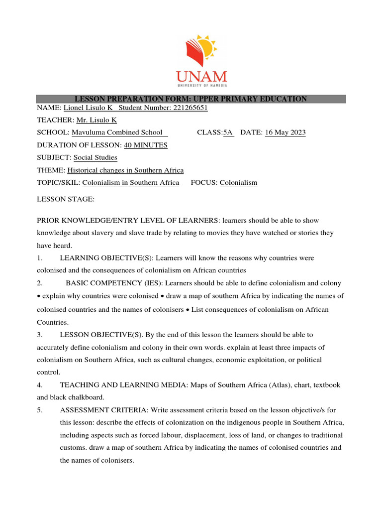 Lesson Plan (SOCIAL) | PDF | Colonialism | Colonization