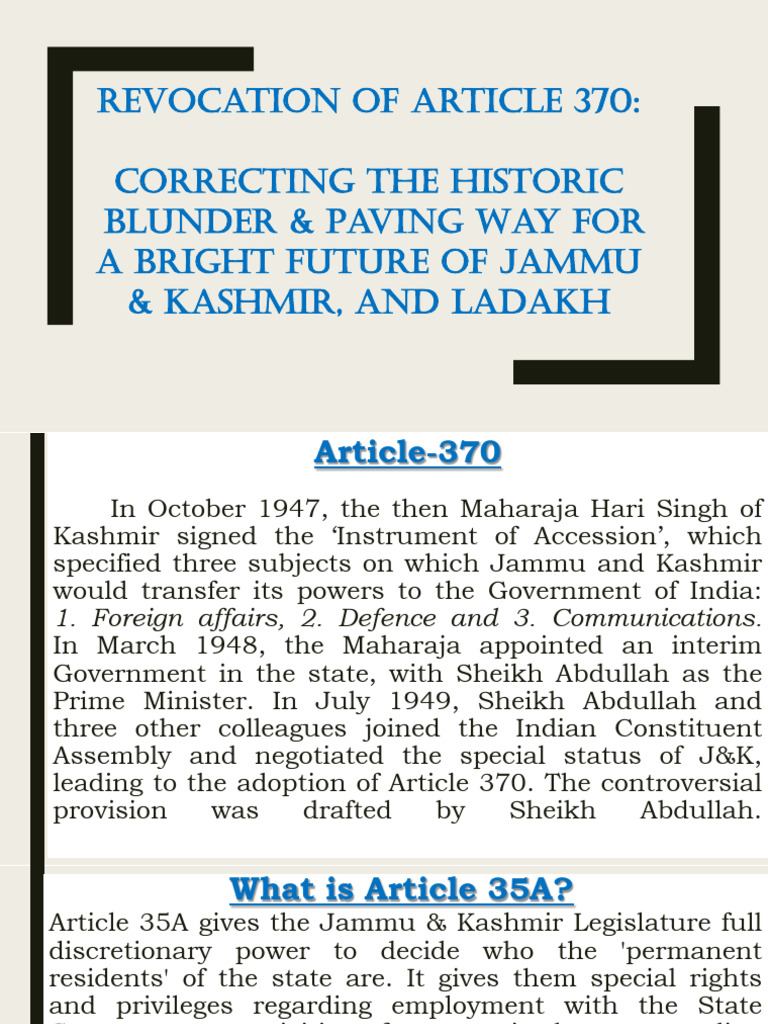 Revocation of Article 370 Explained | PDF | Politics Of India