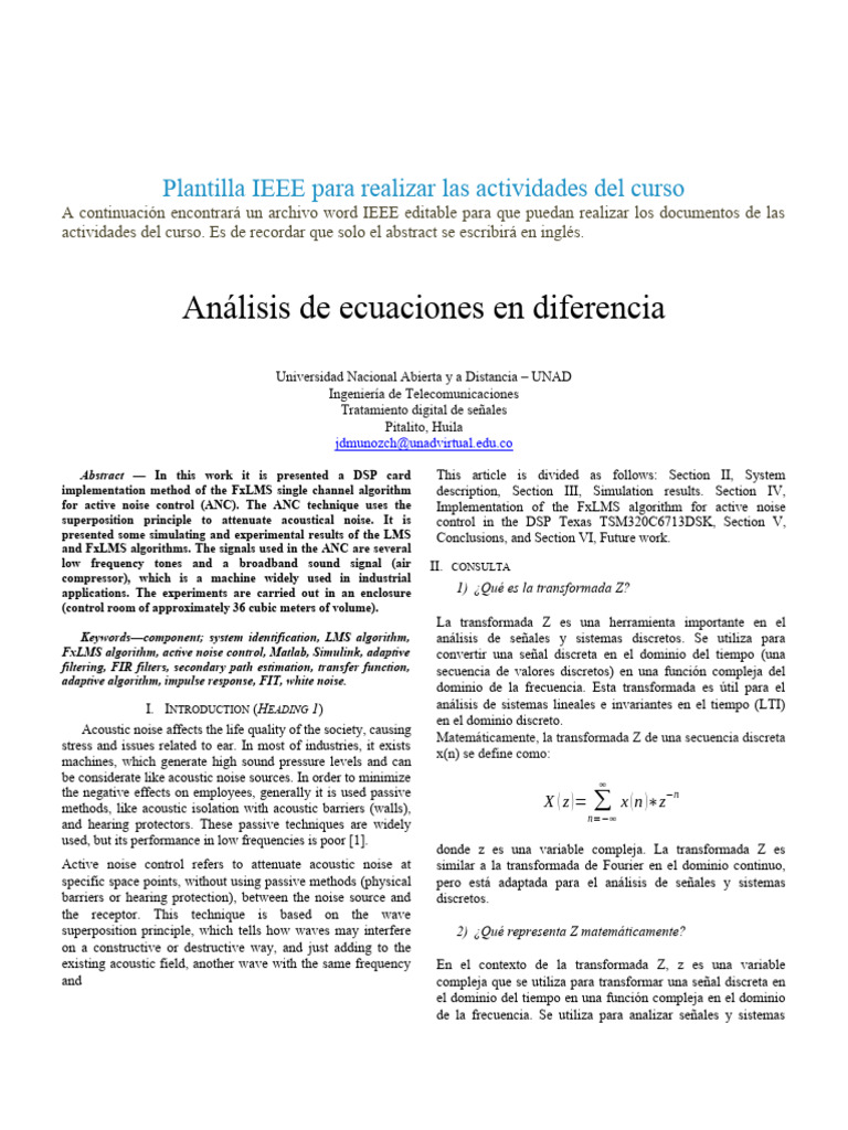 Plantilla IEEE para Curso UNAD | PDF | Análisis matemático | Oscilación