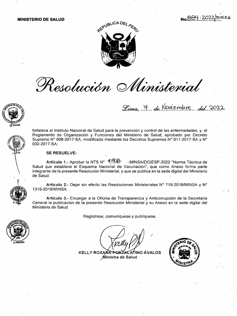 RM 884 2022 Minsa | PDF | Vacunas | Biología