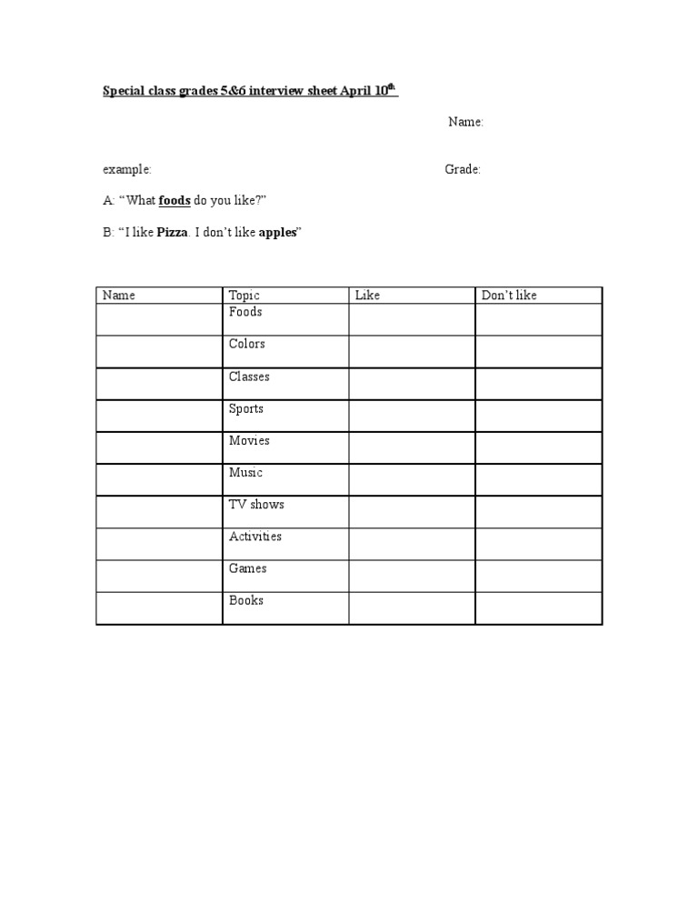 Interview Sheet | PDF