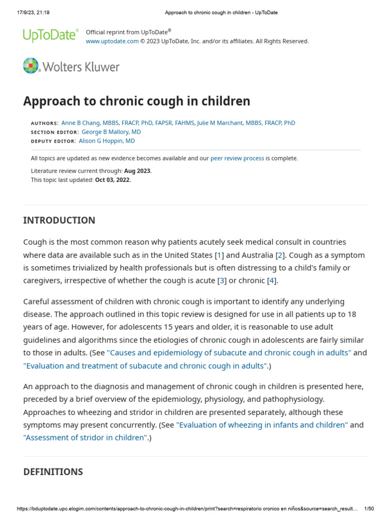 Approach To Chronic Cough in Children - UpToDate | PDF | Cough ...