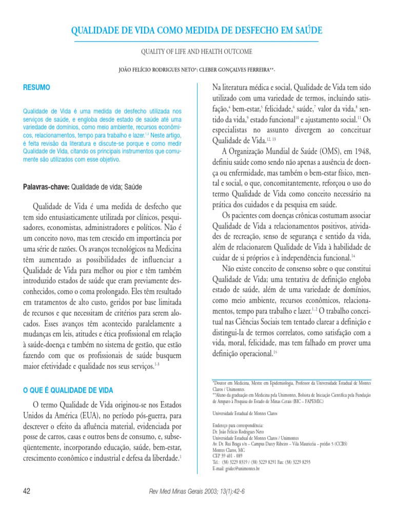 Qualidade de Vida como Desfecho em Saúde | PDF | Vida | Economia