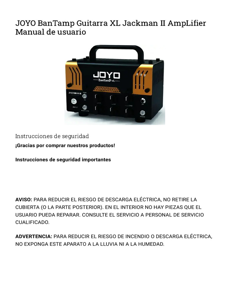 Manual JOYO BanTamp XL Jackman II | PDF | Altoparlante | Bluetooth