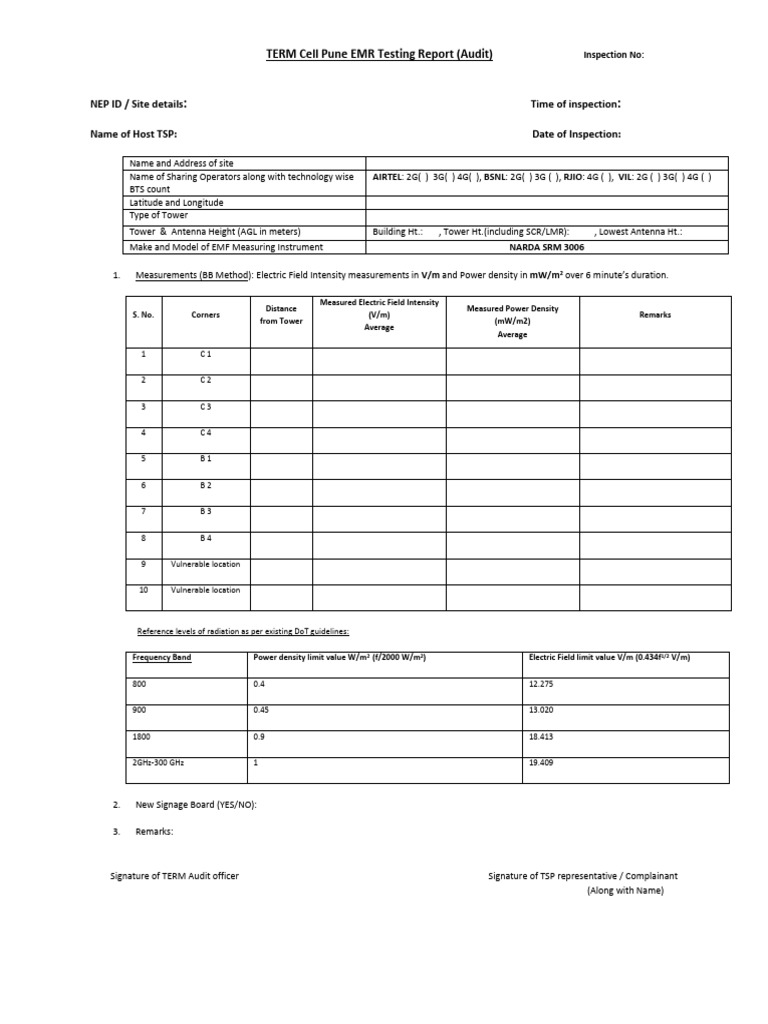 Testing Report Format - Pune TERM - Jio | Download Free PDF | Radiation ...