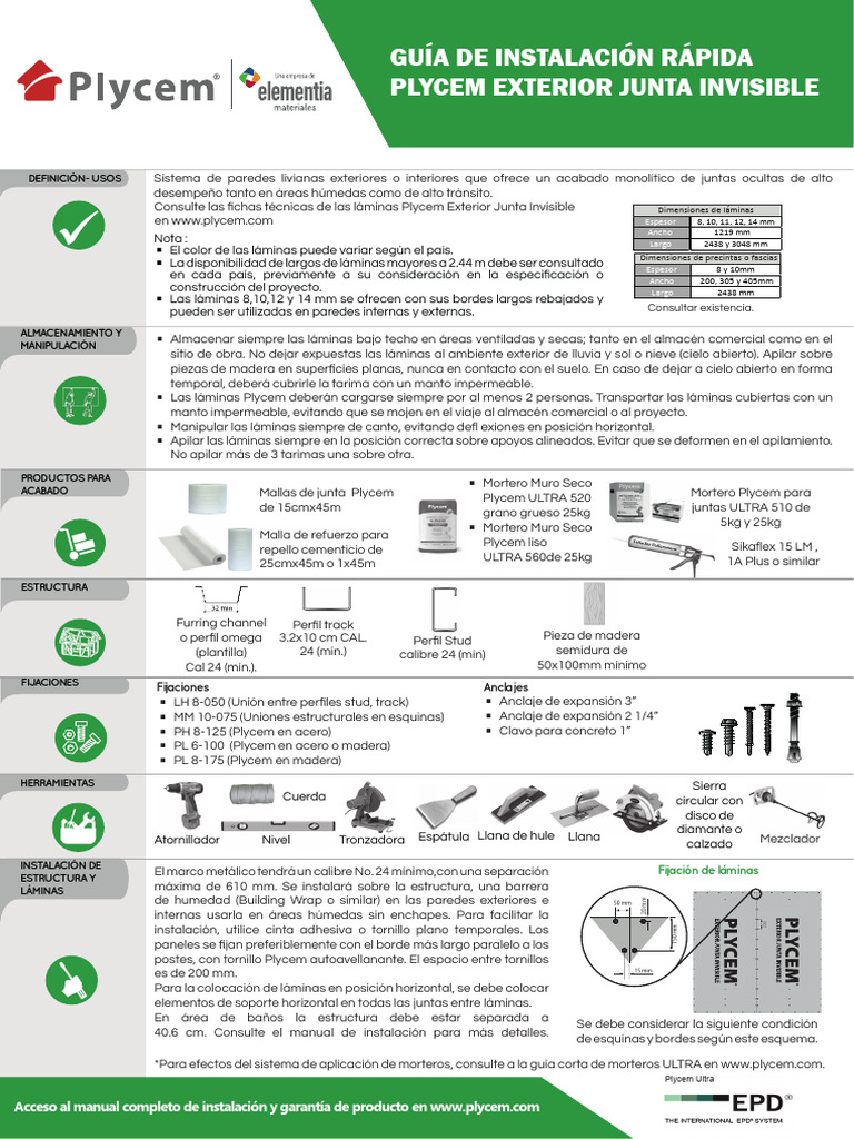 Guia Rapida de Instalacion Plycem - Exterior Junta Invisible | PDF