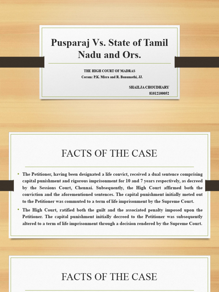 Pushparaj V. State of Tamil Nadu & Ors. Constituional Case Law | PDF | Pardon | Common Law
