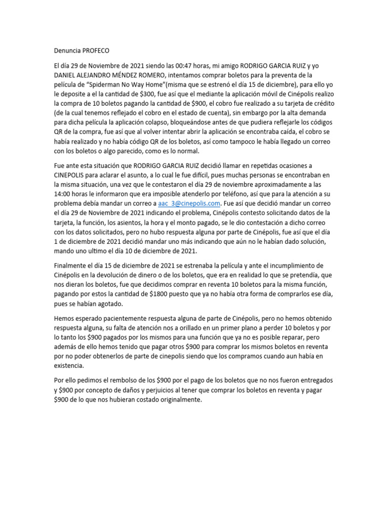 Denuncia PROFECO | PDF