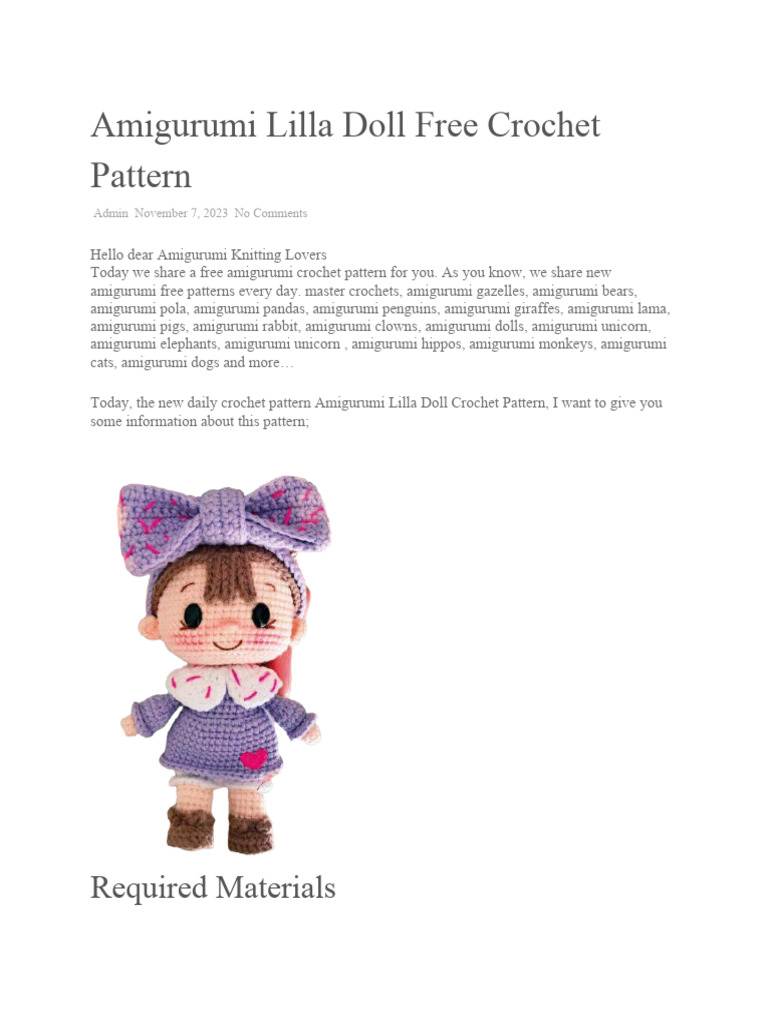 Free Amigurumi Lilla Doll Pattern | PDF | Amigurumi | Crochet