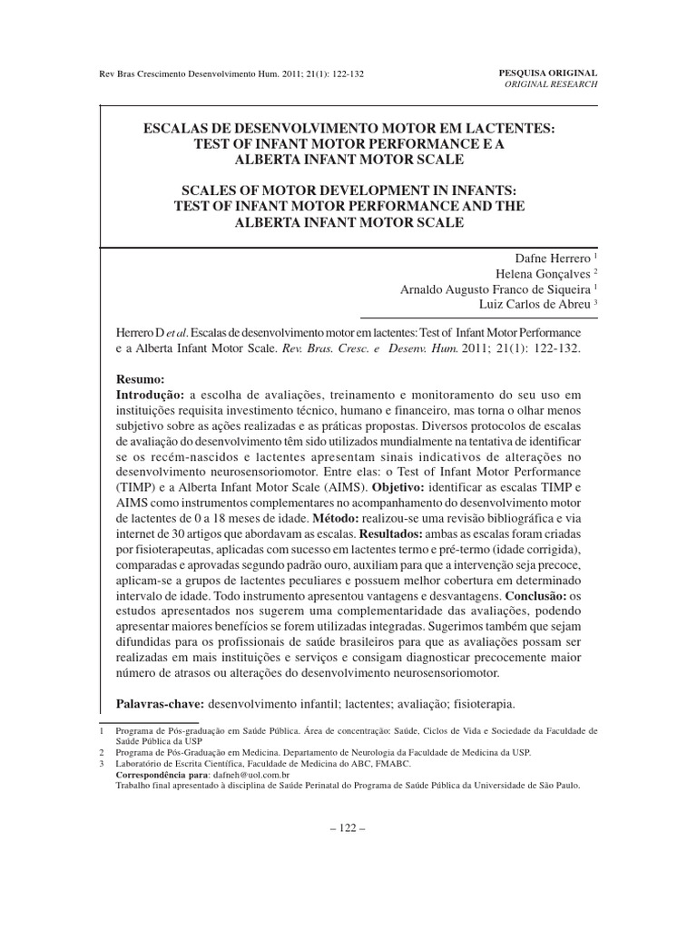 Escalas TIMP e AIMS no Desenvolvimento Motor Infantil | PDF | Autoajuda ...