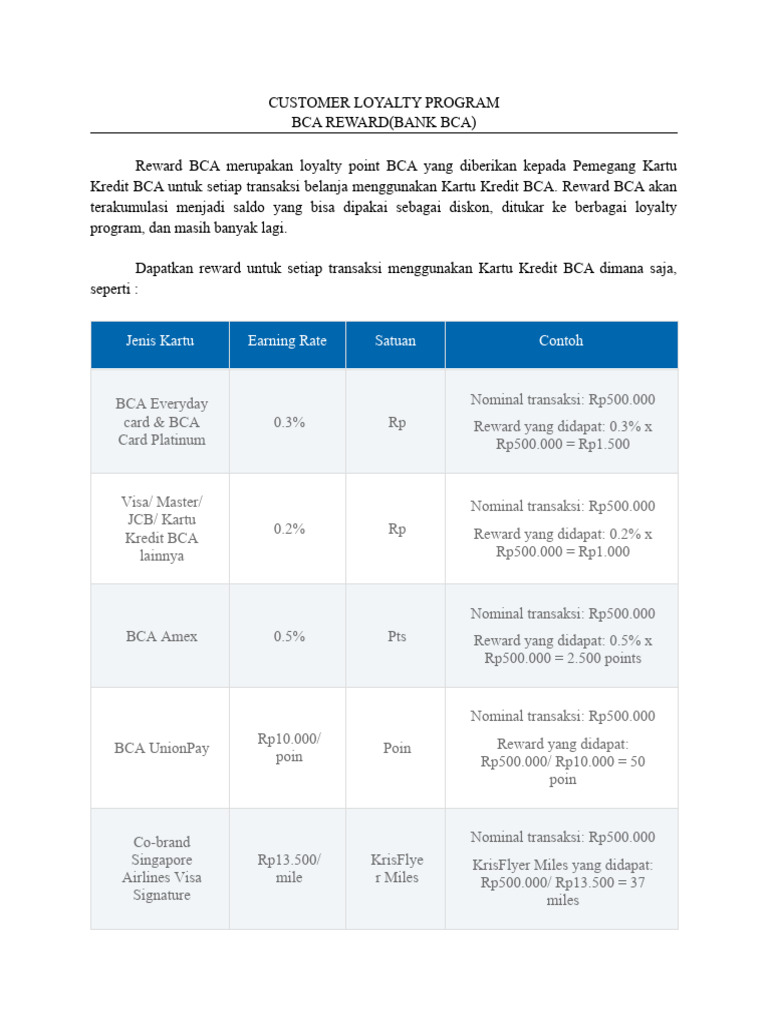 Program Loyalitas dan Reward BCA | PDF