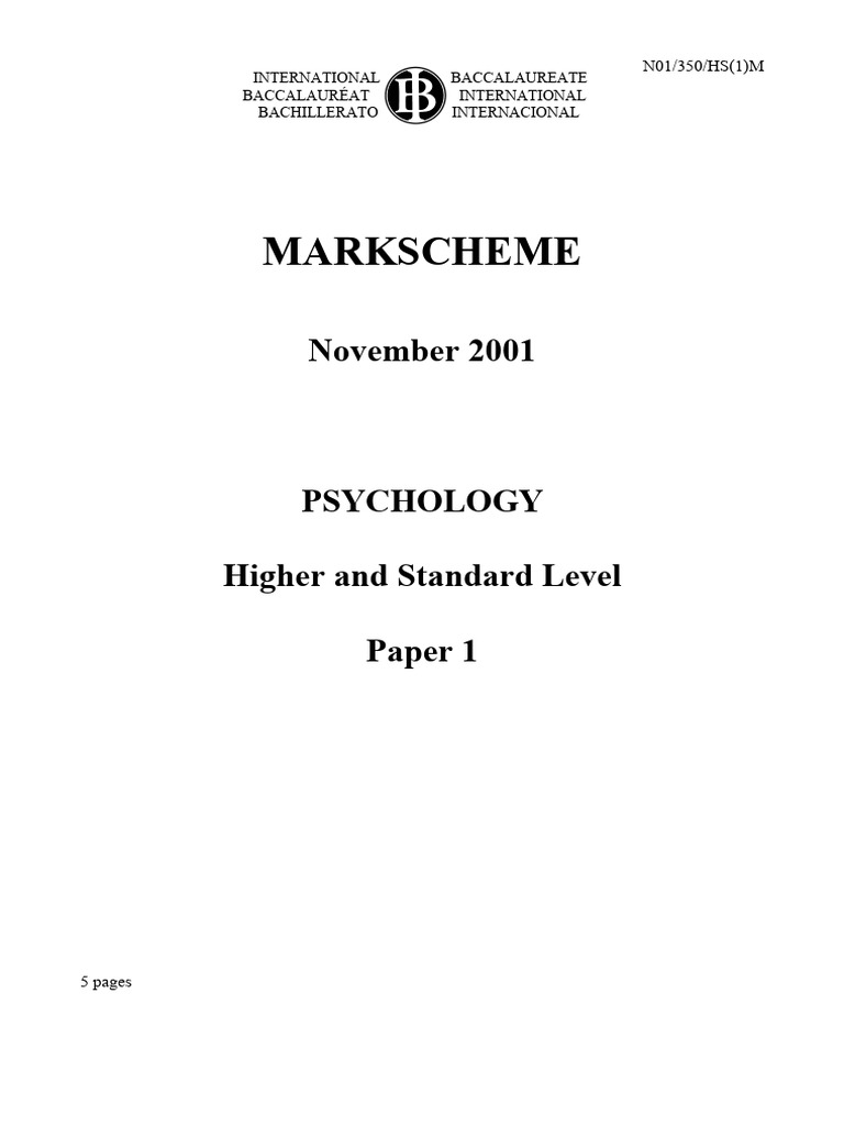 Psychology Paper 1 HLSL Markscheme | PDF | Cognitive Psychology | Concept