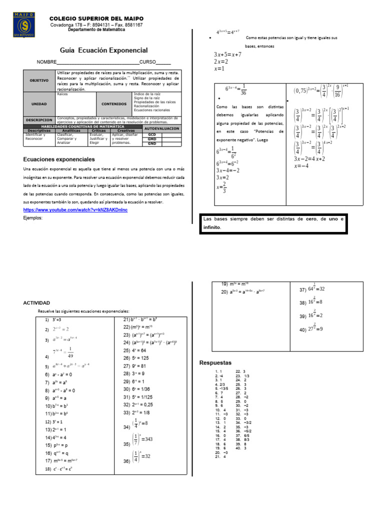 Gu°a Ecuaci N Exponencial | PDF | Ecuaciones | Exponenciación