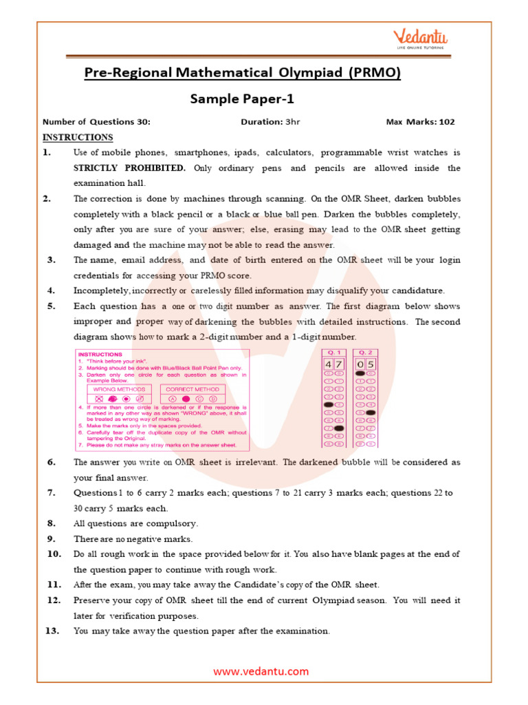PRMO 2024 Sample Paper 1 | PDF | Circle | Triangle
