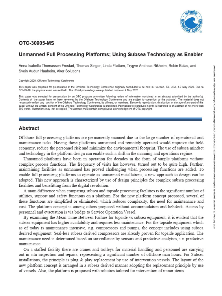 OTC-30905-MS - Unmanned Full Processing Platforms - Using SS Tech As ...