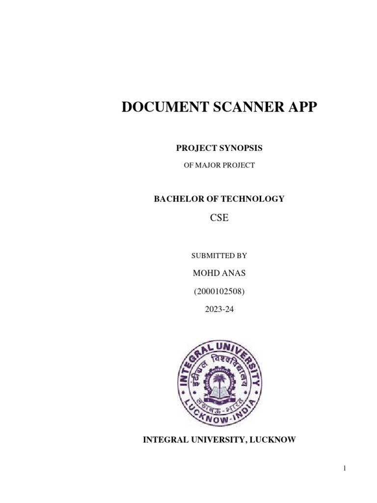 Document Scanner App Synopsiss | PDF | Optical Character Recognition | Image Scanner