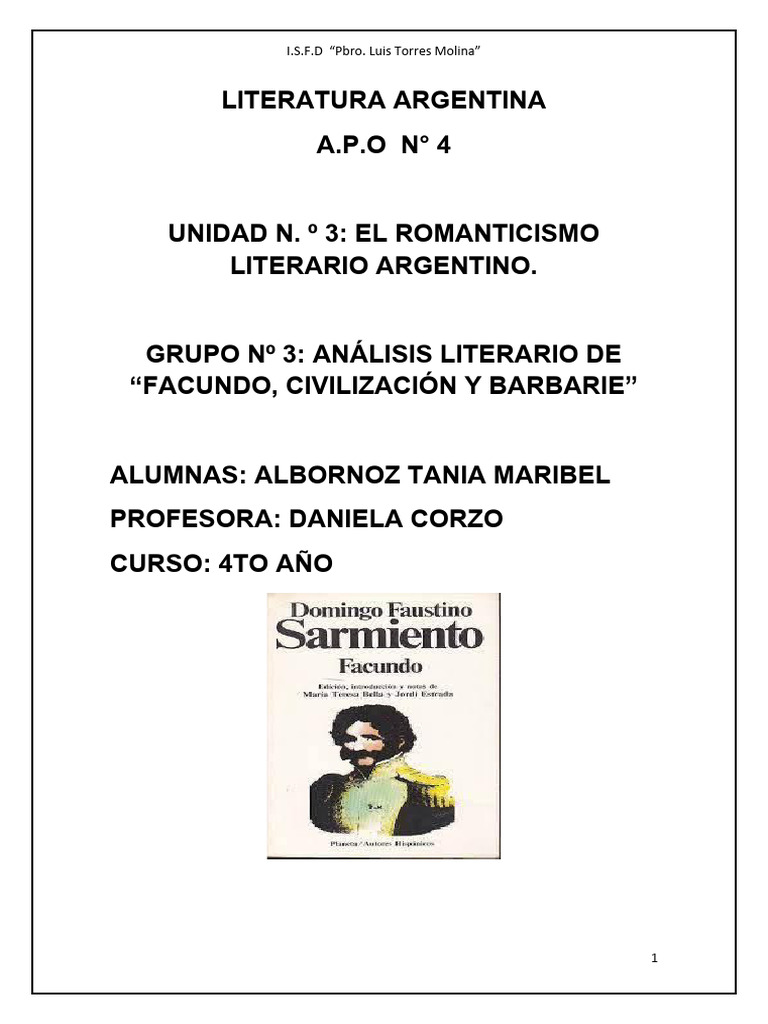 LITERATURA ARGENTINA - FACUNDO ANALISIS | PDF