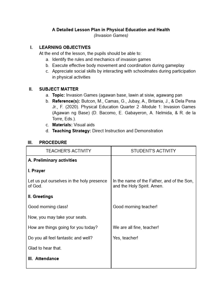 Invasion Games Lesson Plan | PDF | Invasion | Lesson Plan
