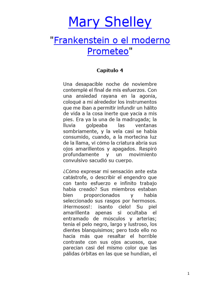 Cap-Tulo 4 y 5 Frankenstein o El Moderno Prometeo (Mary Shelley) | PDF | Frankenstein | Mary Shelley