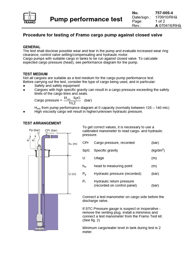 757-005-4 Pump Performance Test - Rev.A | PDF | Pump | Pressure Measurement