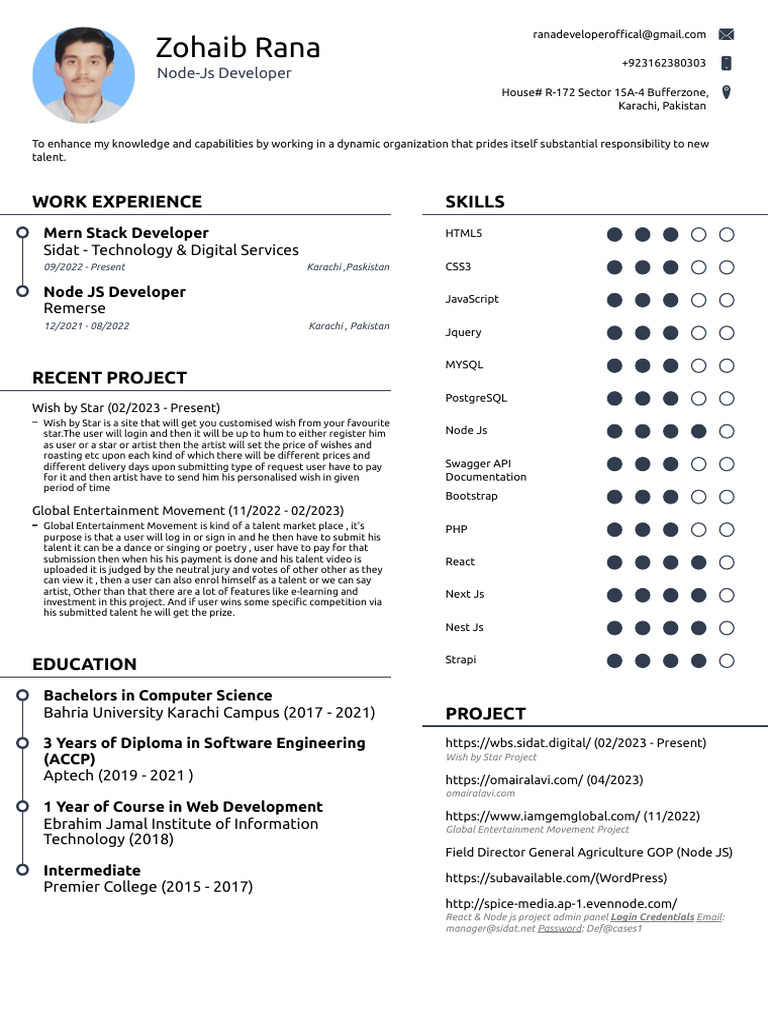 Zohaib's Resume | PDF | Computing | World Wide Web