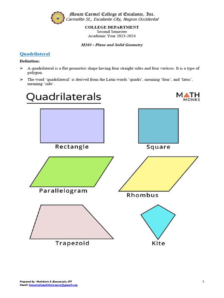 Quadrilaterals Handouts | PDF | Rectangle | Area